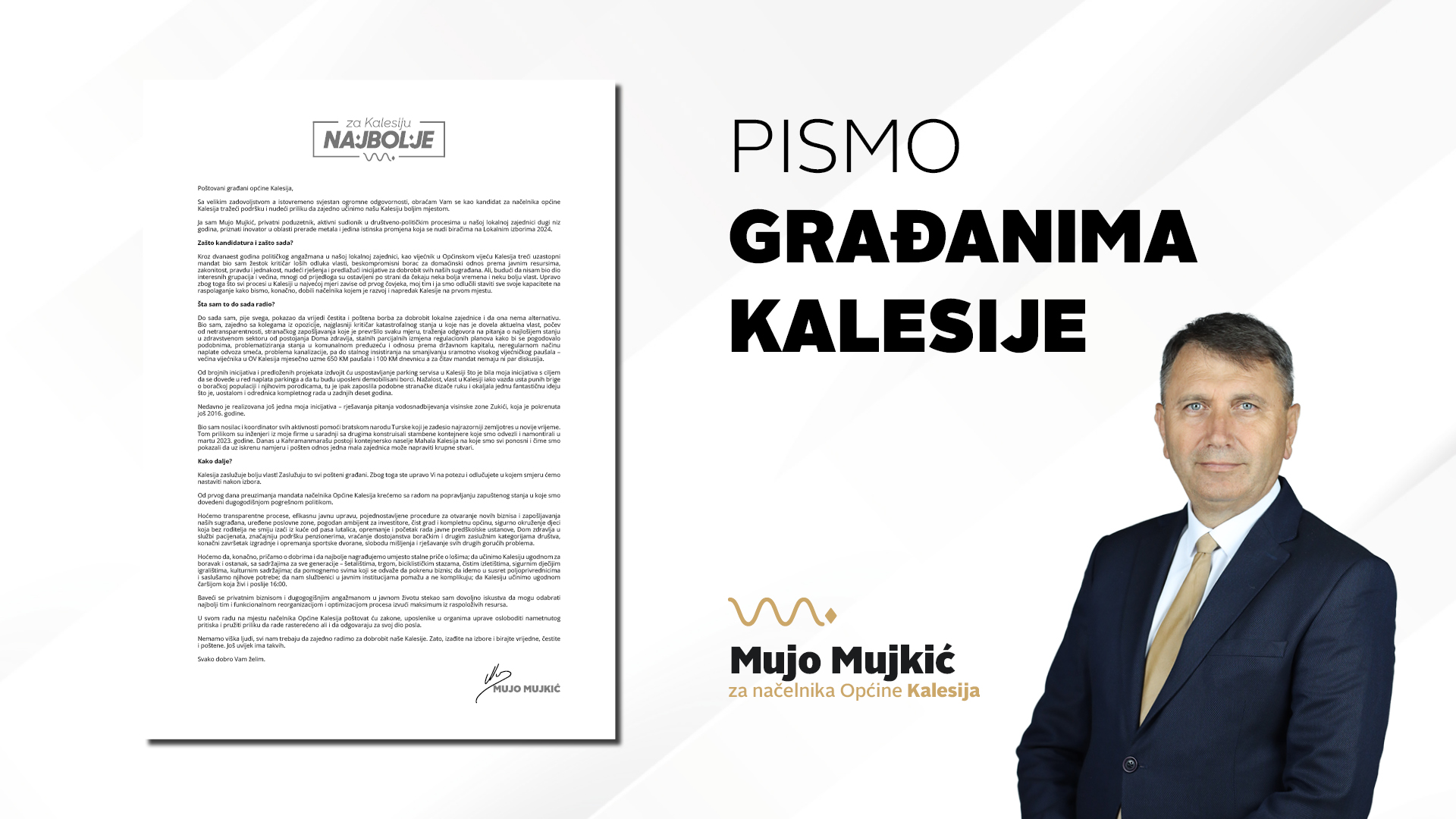 Pismo kandidata za načelnika Kalesije: Vi ste na potezu, odlučujete u ...